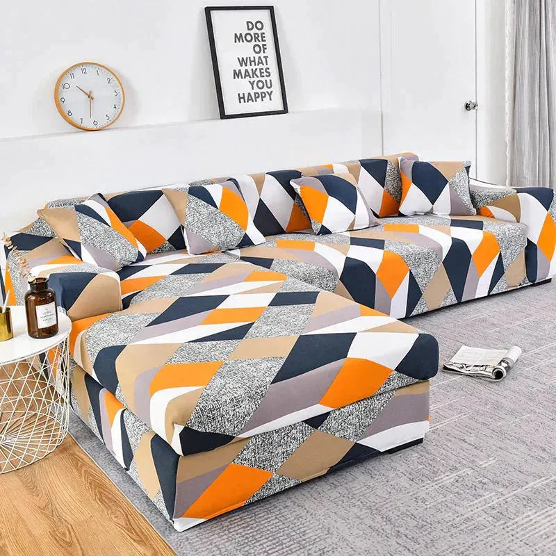Quirky Hub L Shape Premium Extensible Sofa Set Cover Orange Prism